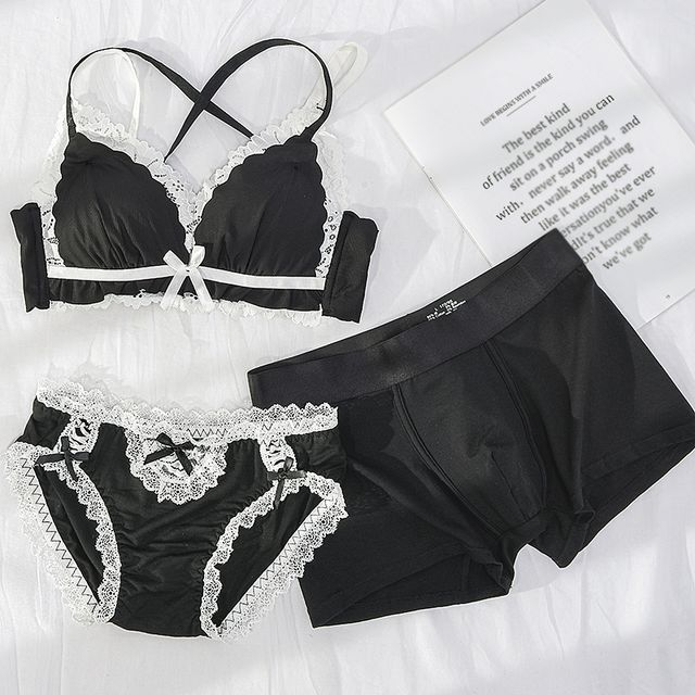 Pancherry - Couple Matching Lace Trim Wireless Bra / Panty / Boxer ...