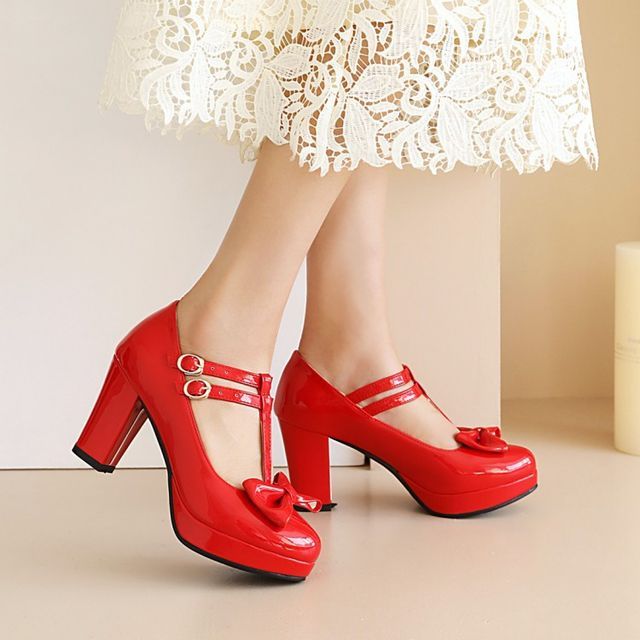 Blingon - Platform Chunky Heel Bow Mary Jane Shoes | YesStyle