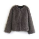 Fashyn - Crew Neck Plain Faux Fur Jacket | YesStyle