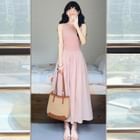 Astarix - Sleeveless Crew Neck Plain Maxi A-Line Dress | YesStyle