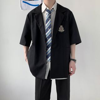 Nadroj - Elbow-Sleeve Embroidered Single-Button Blazer | YesStyle