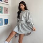 LIPHOP - Set: Cropped Sweatshirt + Frilled-Hem Skirt | YesStyle