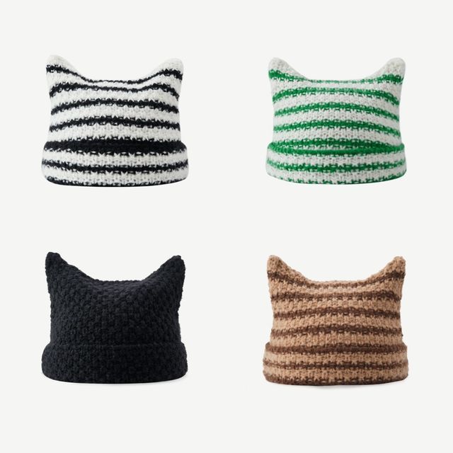 HARPY - Cat Ear Striped Knit Beanie | YesStyle