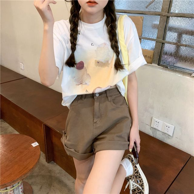 ANORA - Short-Sleeve Print T-Shirt / High-Waist Short | YesStyle