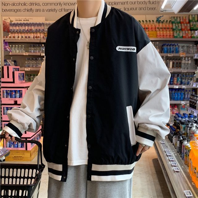 GRAYCIOUS - Two Tone Lettering Button-Up Baseball Jacket | YesStyle