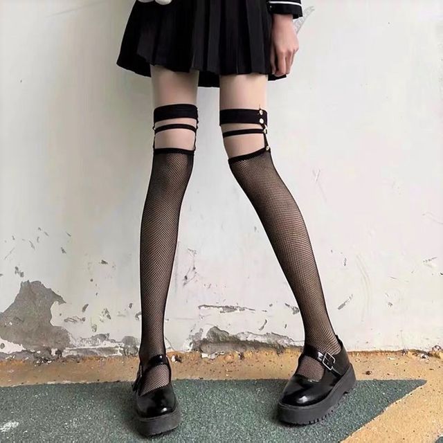 Miu B - Gartered Over-The-Knee Socks | YesStyle