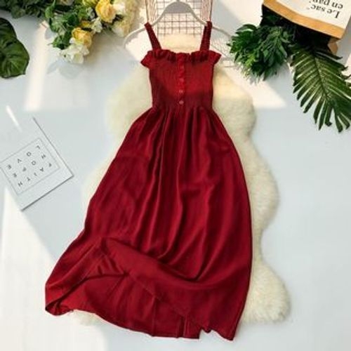 Lucuna Plain Strappy Midi A Line Dress Yesstyle