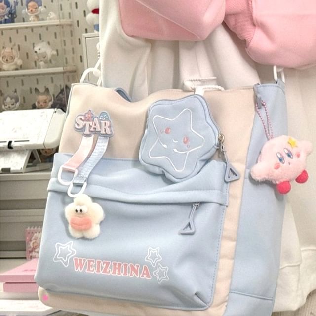 Anchara - Lettering Print Crossbody Bag / Pouch / Badge / Bag Charm ...