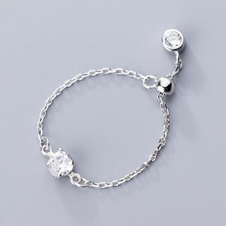 A’ROCH - 925 Sterling Silver Rhinestone Chained Ring | YesStyle