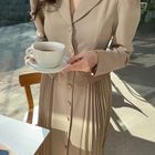 YANSAE - Puff-Sleeve Pleated Maxi Dress with Belt | YesStyle