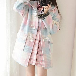 Tomoyo - Hooded Plaid Toggle Coat | YesStyle