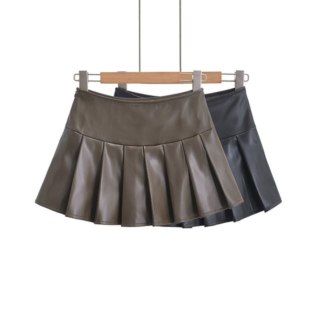 Flotto - High Rise Faux Leather Pleated Mini A-Line Skirt | YesStyle