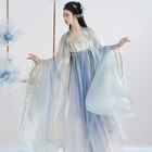 Francoix - Set: Floral Embroidered Hanfu Maxi Dress + Long Light Jacket ...
