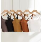 Diyi Double Strap Plain Padded Open Back Crop Cami Top Yesstyle