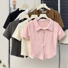 Lemongrass - Cropped Zipper Polo Shirt in 6 Colors | YesStyle