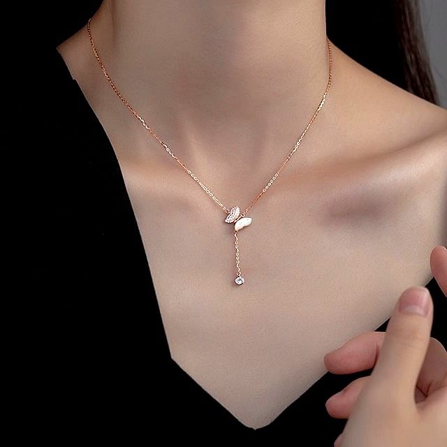 A’ROCH - S925 Sterling Silver Butterfly Rhinestone Pendant Lariat ...