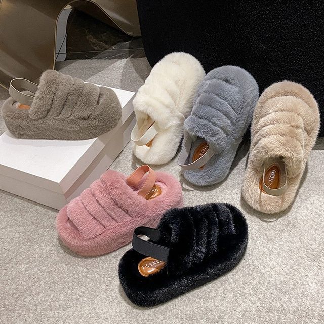 GRUNE - Fluffy Slingback Slippers | YesStyle