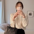 CHERRYKOKO - Collarless Silky Blousy Shirt | YesStyle