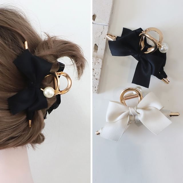 Ordinario - Ribbon Faux Pearl Alloy Hair Clamp | YesStyle
