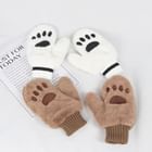 Alpha Kiss - Bear Paw Embroidered Fluffy Mittens | YesStyle