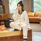MORK - Set : Color Block Collar Long-Sleeve Chenille Pajama + Pants ...
