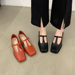 Anran - Square-Toe T-Bar Stiletto Heel Pumps | YesStyle