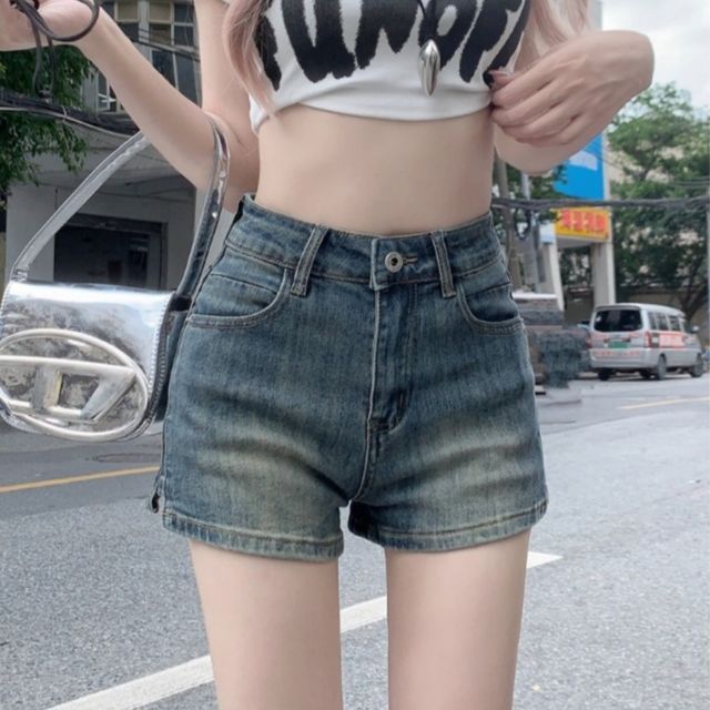 Shinsei - High Waist Washed Denim Shorts | YesStyle