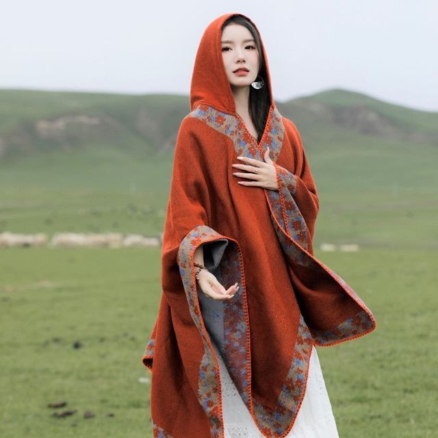 Frior - Floral Trim Hooded Cape | YesStyle