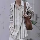 ZIMO - Long-Sleeve Striped Button-Up Tunic Shirt | YesStyle