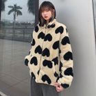 MELLO - Heart Print Fluffy Zip Jacket | YesStyle