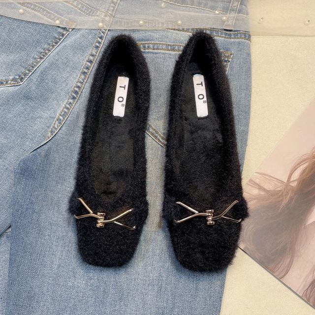 The Shoe House - Square Toe Fluffy Flats | YesStyle