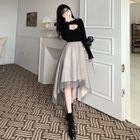 Sienne - Mock Two-Piece Long-Sleeve Cutout Mesh Dress | YesStyle