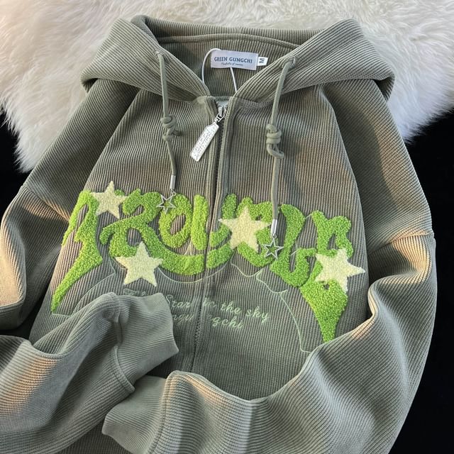 GRAYCIOUS - Lettering Hooded Lettering Zip-Up Jacket | YesStyle