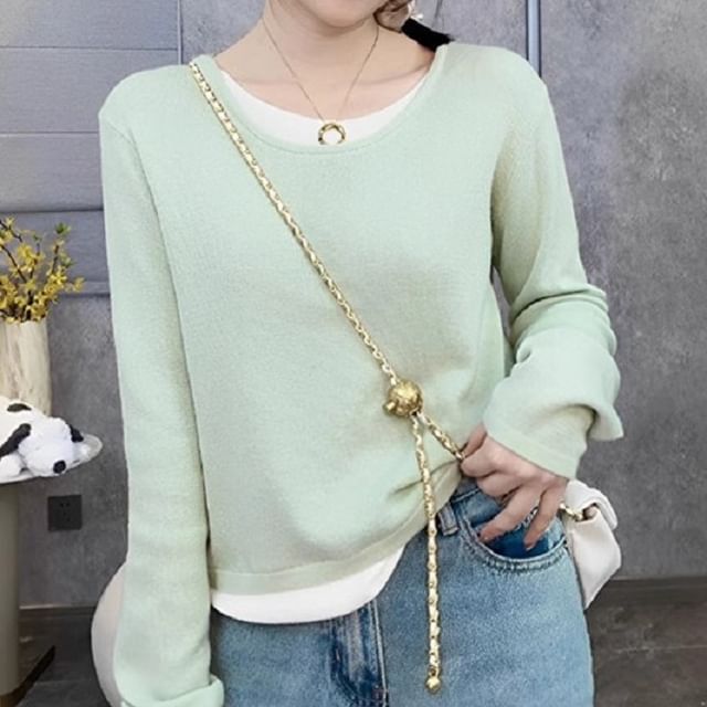 Cloud Nine - Mock Two-Piece Long-Sleeve Round Neck Two Tone T-Shirt ...