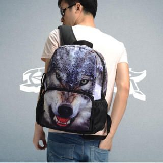 Bistar - Wolf Printing Large Zipper 17 inch Backpack | YesStyle