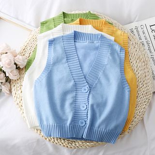 Lemongrass - Button-Up Crop Knit Vest | YesStyle