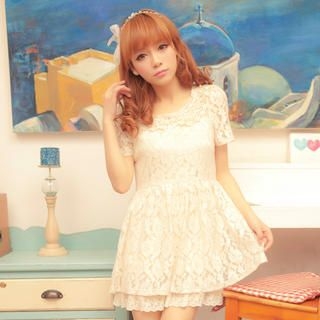 Princess Show - Beaded-Collar Lace Dress | YesStyle
