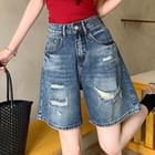 Wisjam - High Waist Washed Distressed Denim Shorts | YesStyle