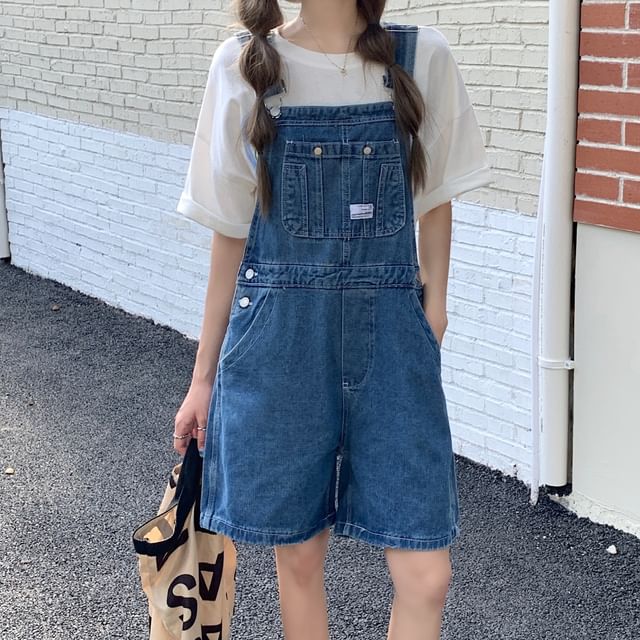 Hevnir - Washed Denim Jumper Shorts | YesStyle