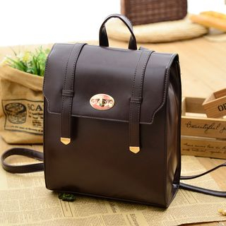 Vintage Kiss - Twist Lock Faux Leather Backpack | YesStyle
