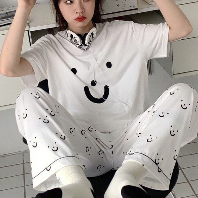 ZeekEd - Pajama Set: Short-Sleeve Smiley Face Print T-Shirt + Pants ...