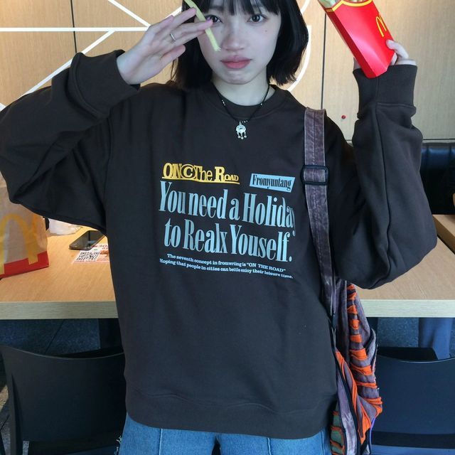 Mushini - Crew Neck Lettering Print Oversized Sweatshirt | YesStyle