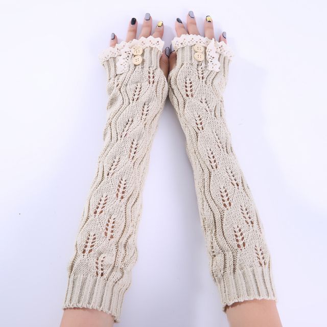 Kinoxslone - Lace Trim Knit Arm Sleeves | YesStyle