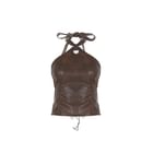 Phloomie - Halter-Neck Faux Leather Lace-Up Back Top | YesStyle