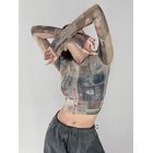 Shira - Newspaper-Print Mesh Crop Tee | YesStyle