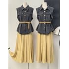 Lemongrass - Set: Denim Polo Vest + A-Line Skirt | YesStyle