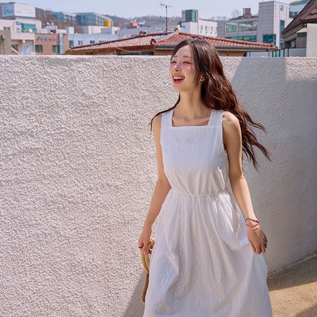 JUSTONE - Embroidered Long Pinafore Dress | YesStyle