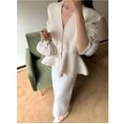 NENE - V-Neck Plain Button-Up Cardigan / High Waist Midi A-Line Knit ...