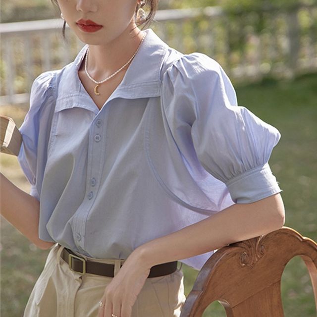 Saccharine - Puff-Sleeve Plain Shirt | YesStyle