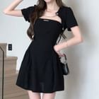 NUBE - Set: Plain Mini A-Line Tube Dress + Short-Sleeve Shrug | YesStyle